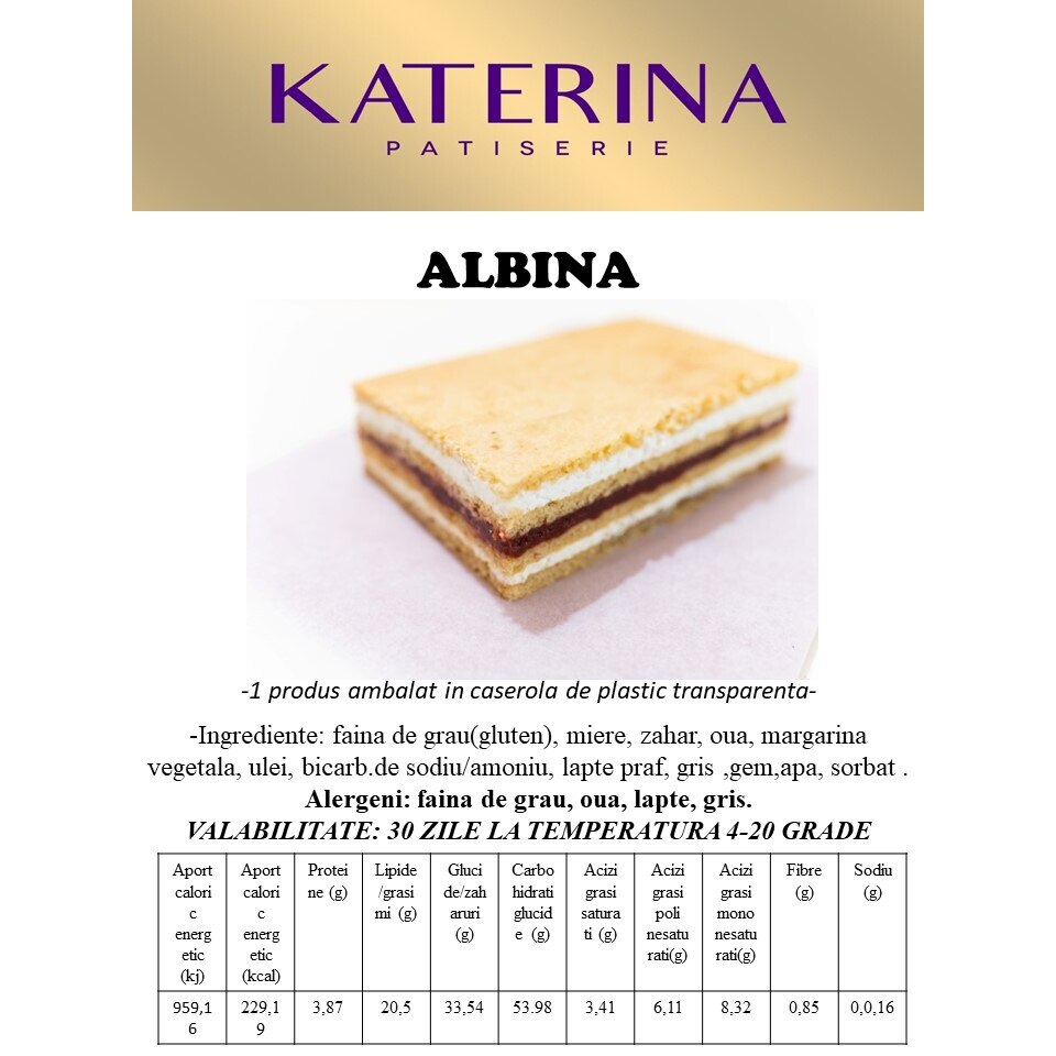 Set 5 bucati Prajitura Albina 400gr pe bucata, cu miere si gem asortat ...