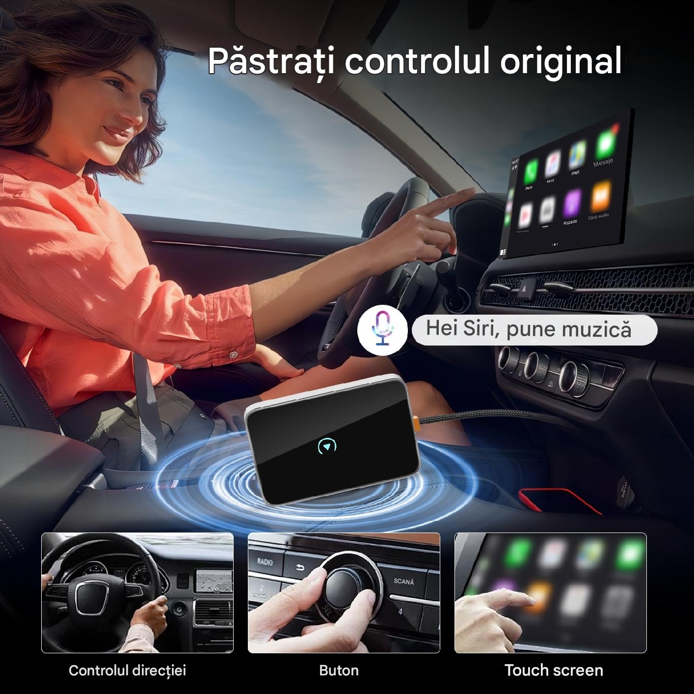 Adaptor Wireless CarPlay idealSTORE, compatibil Android & IOS Auto, USB ...
