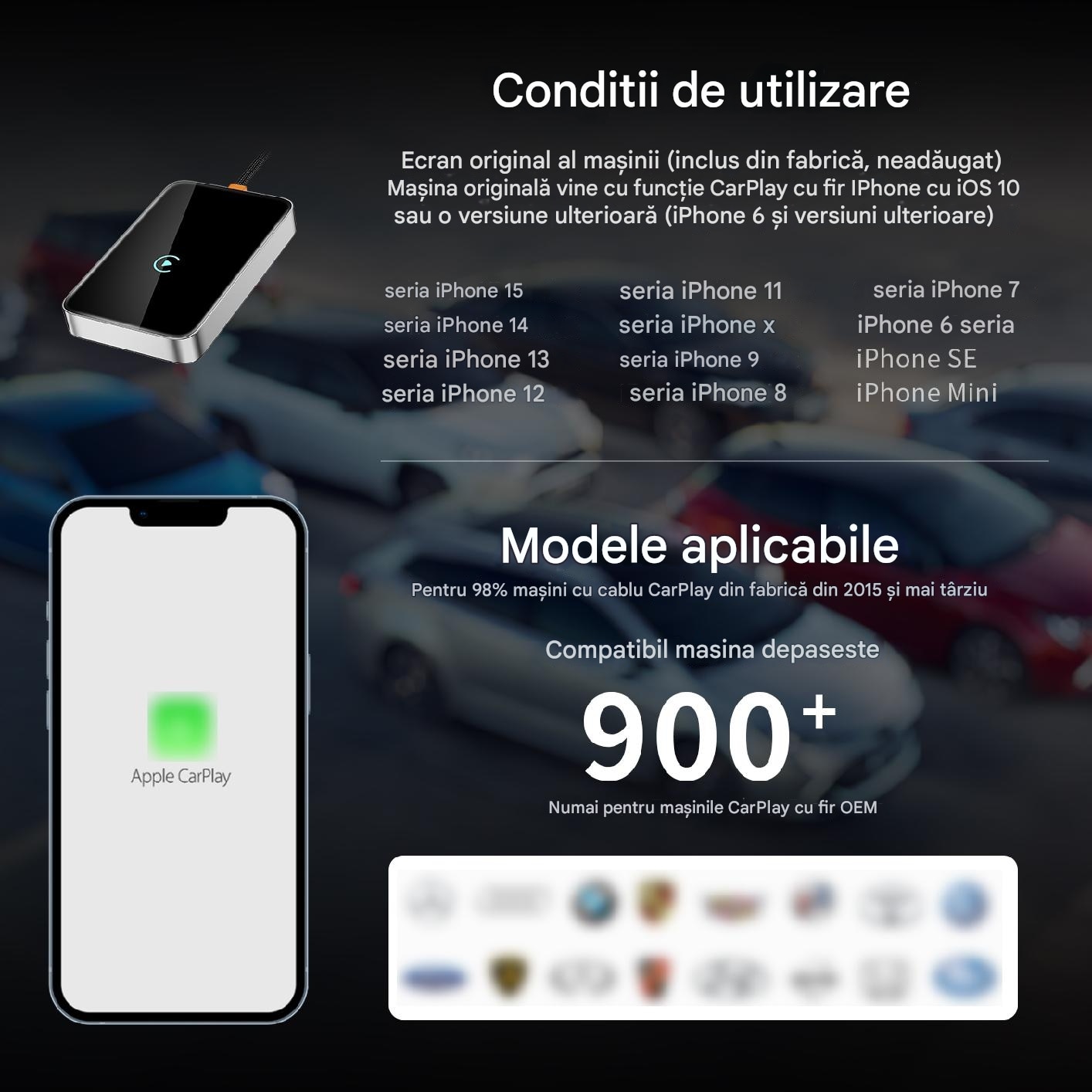 Adaptor Wireless CarPlay idealSTORE, compatibil Android & IOS Auto, USB ...