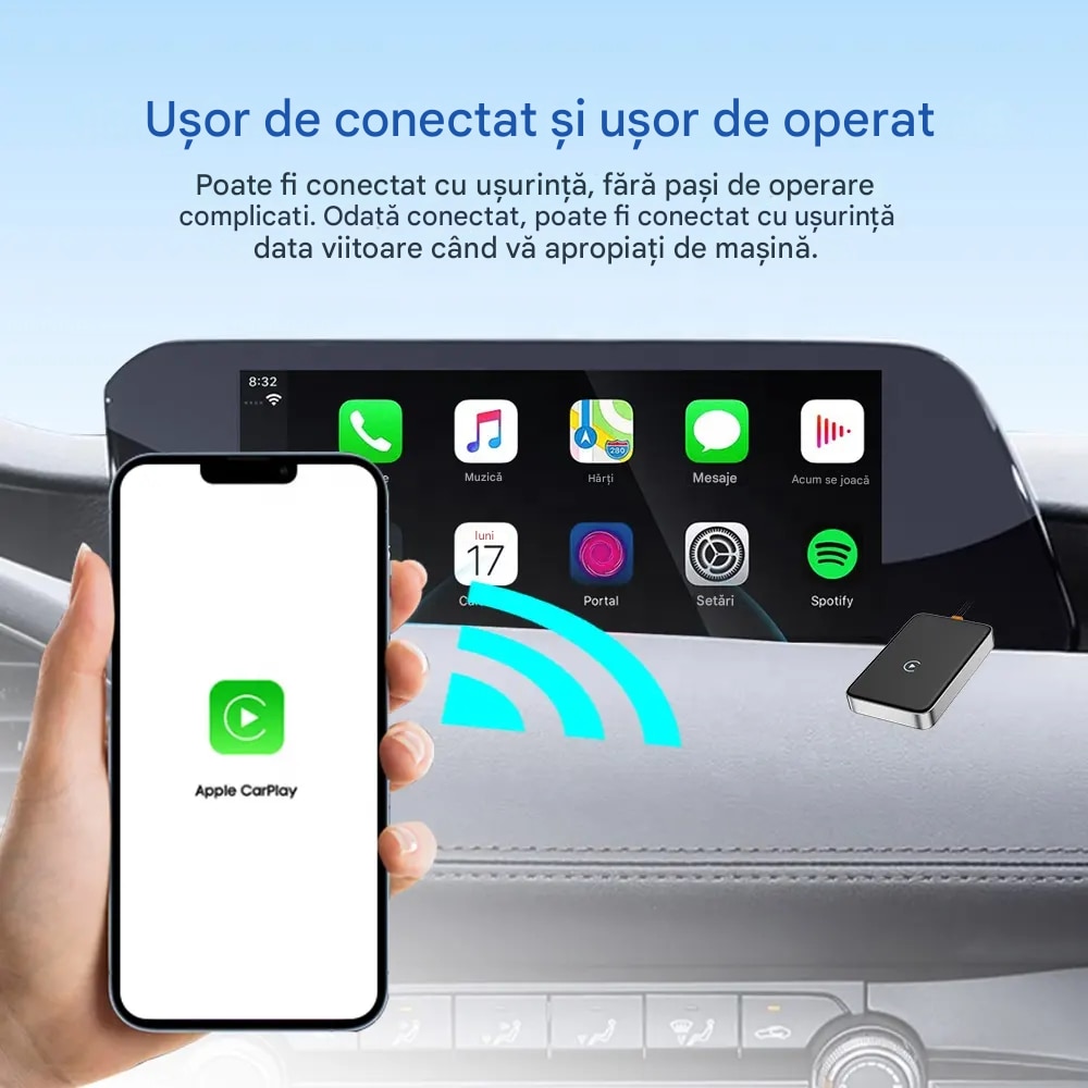 Adaptor Wireless CarPlay idealSTORE, compatibil Android & IOS Auto, USB ...