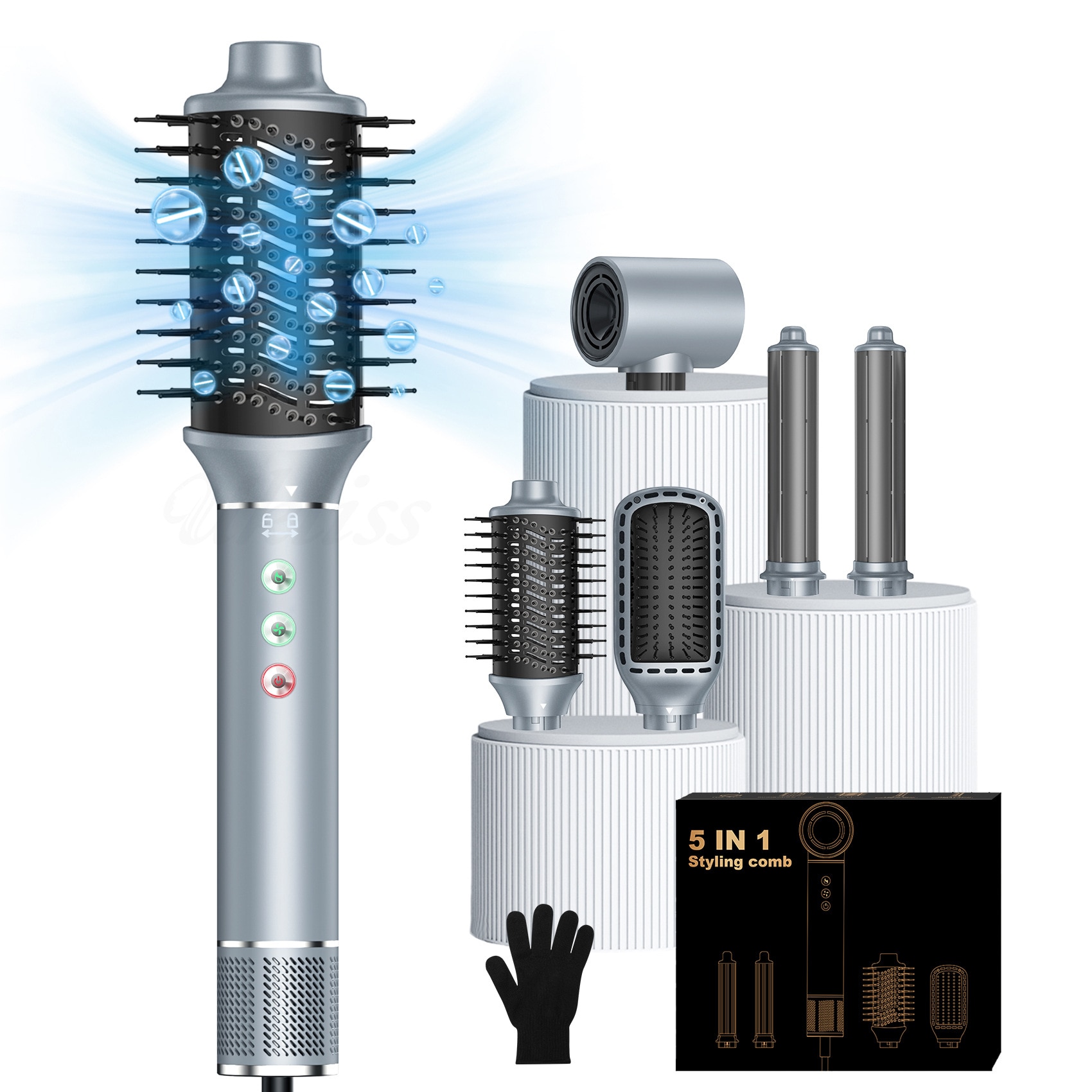 Perie de par electrica 5 in 1 MOSMAOO®, 3 Setari de temperatura si 3 ...