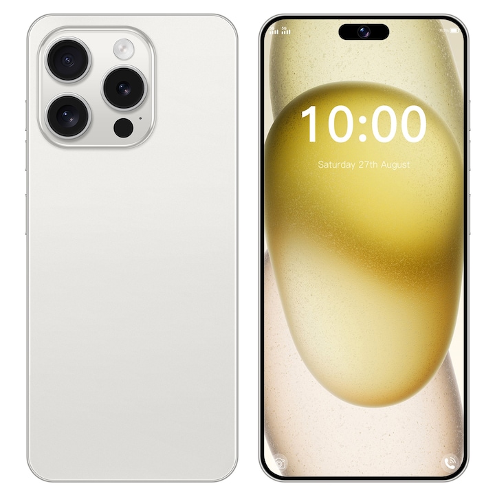 Smartphone i15 Pro Max, 7.3 inch, 16GB RAM, 1TB ROM, 72MP+108MP, alb ...