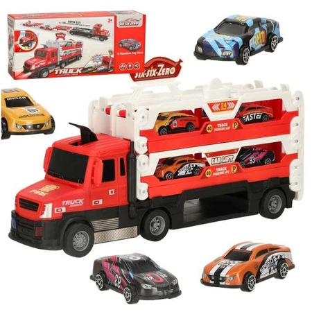 Set Camion de Jucarie pentru Transport cu masinute de curse, trailer, 6 ...