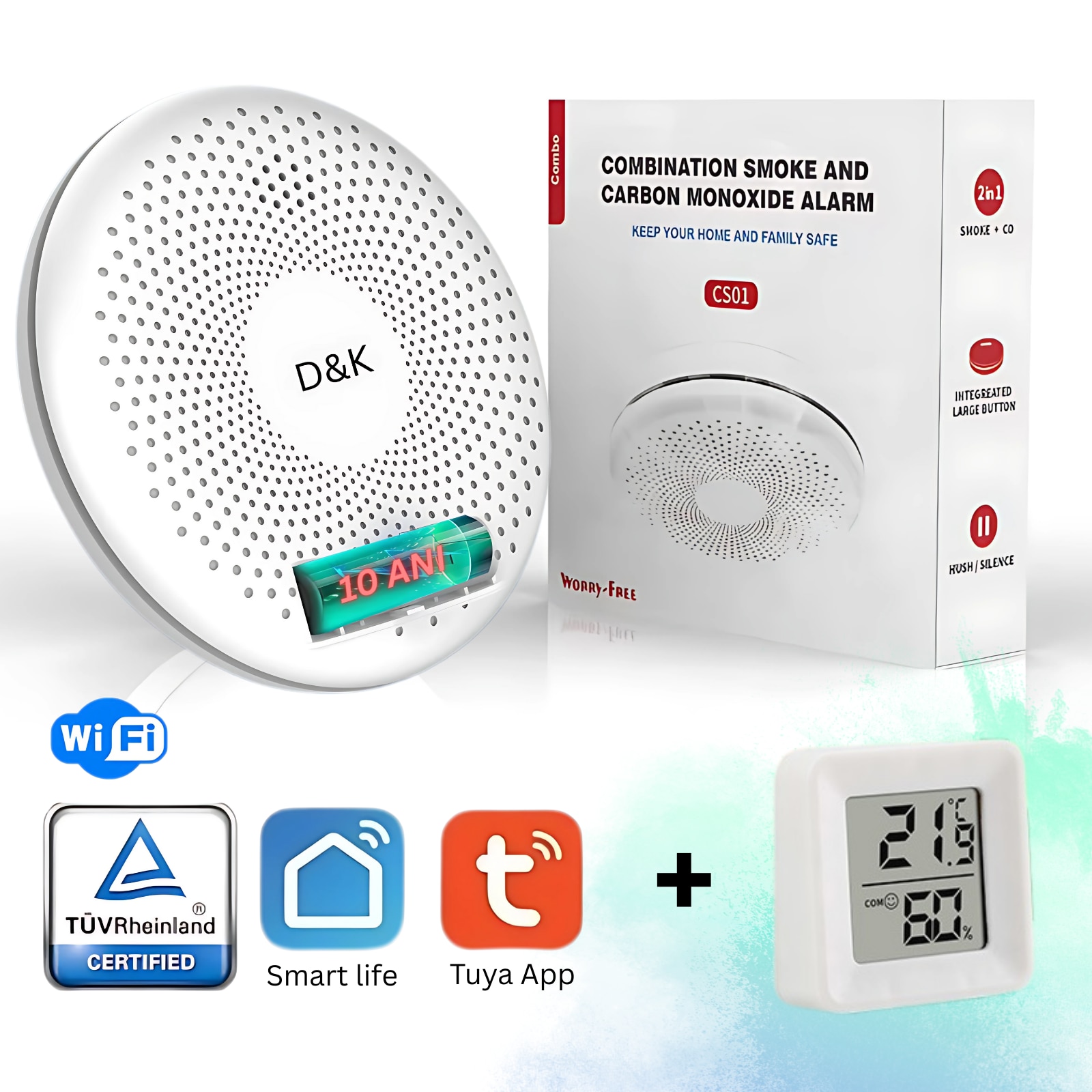 Detector Smart 2 in 1 Fum si Monoxid de Carbon, WiFi, Smart Life / Tuya ...
