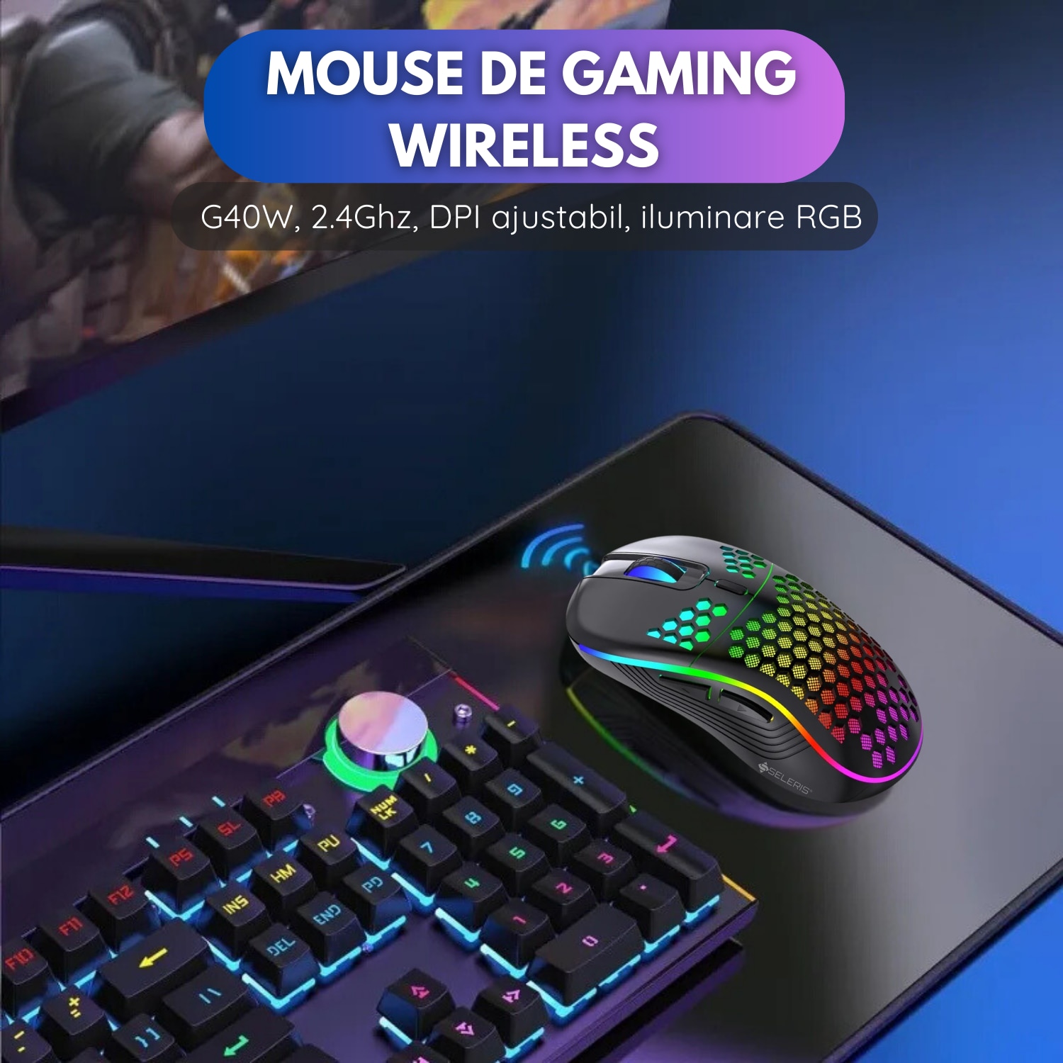 Mouse de Gaming Wireless G40W, SELERIS®, 2.4Ghz, 6 butoane, DPI 800 ...