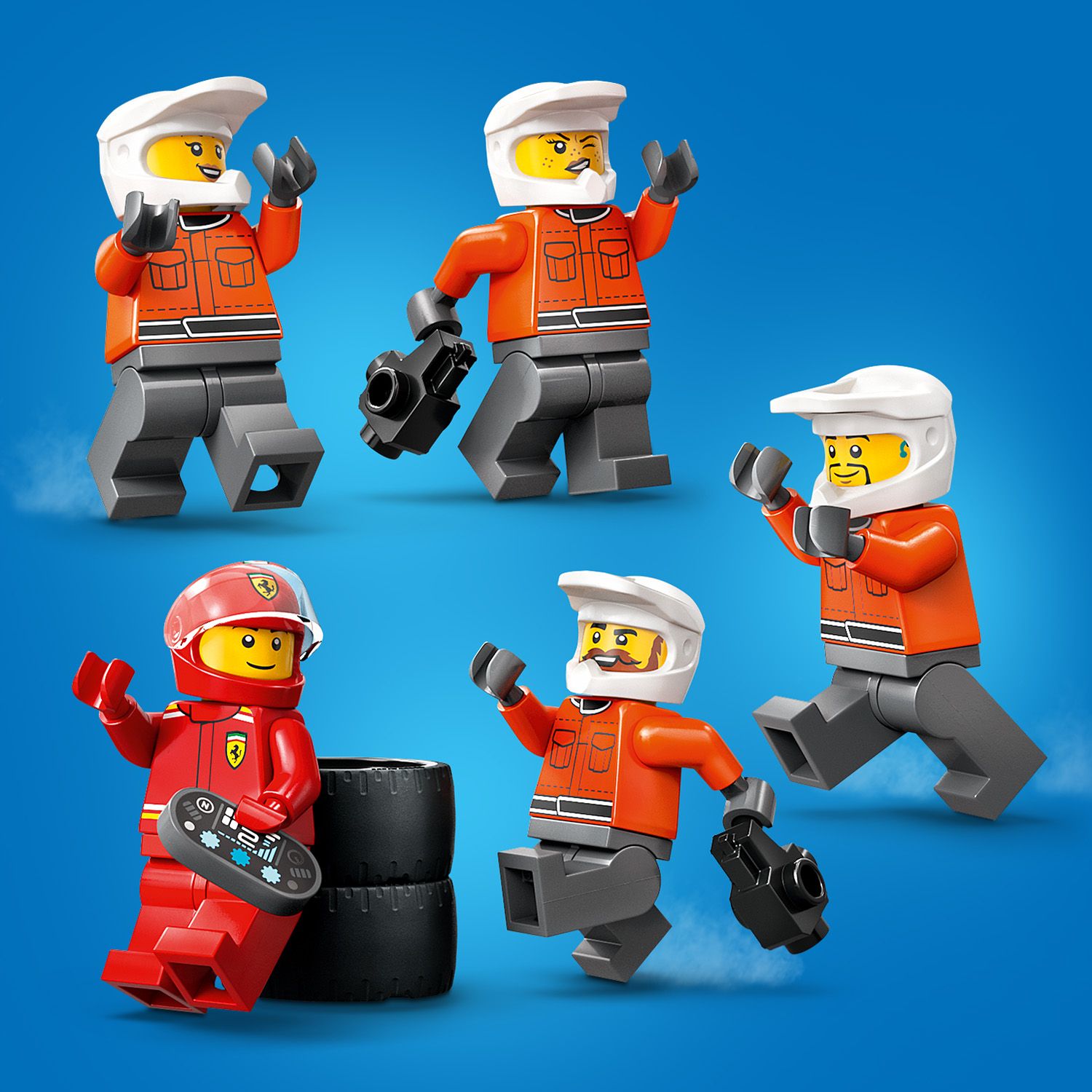 Set de constructie LEGO® City - Boxa si mecanici F1® cu masina Ferrari ...