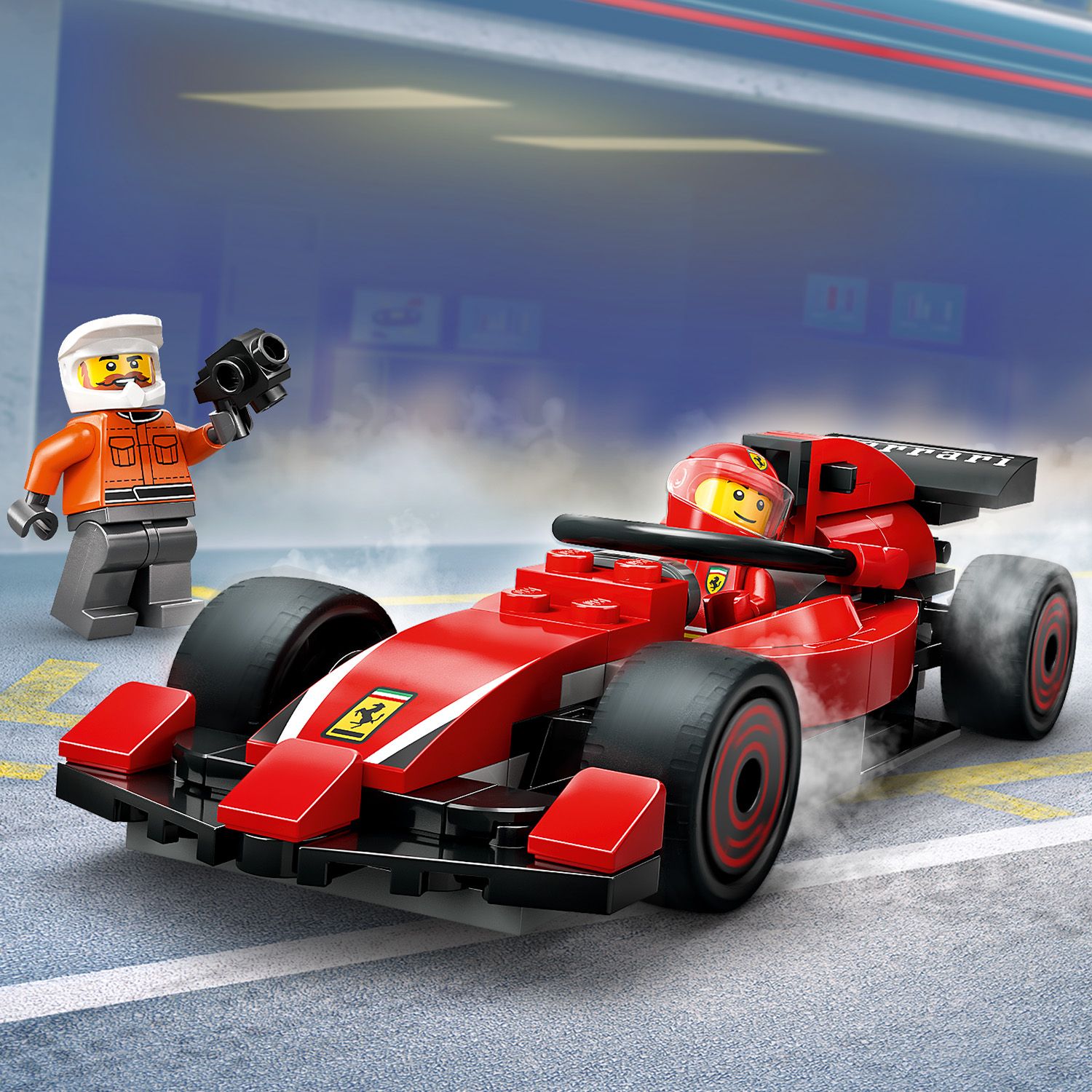 Set de constructie LEGO® City - Boxa si mecanici F1® cu masina Ferrari ...