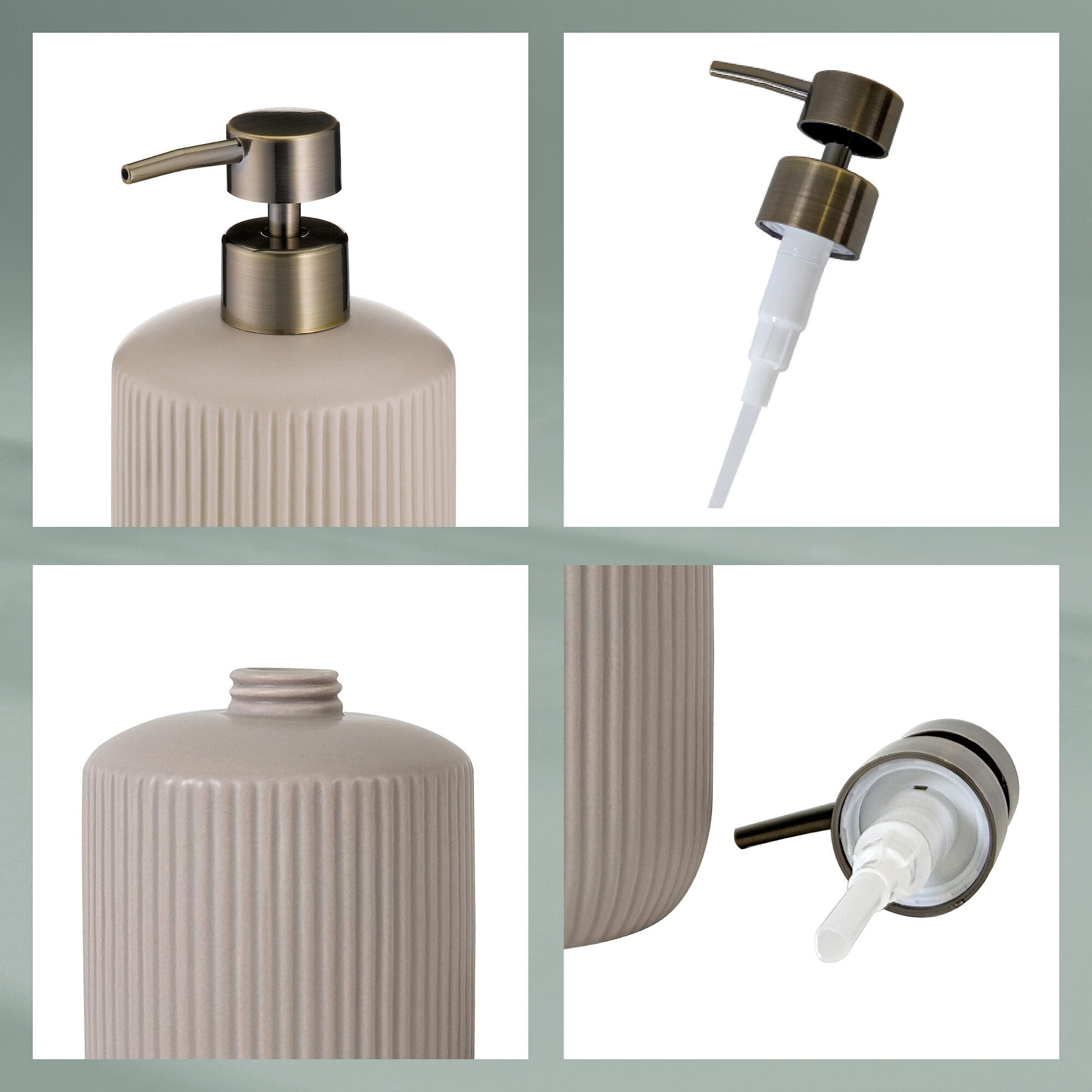 Дозатор за сапун, Kela, керамичен, 0,4 л, 9 х 15,5 см, бежово/златисто - eMAG.bg