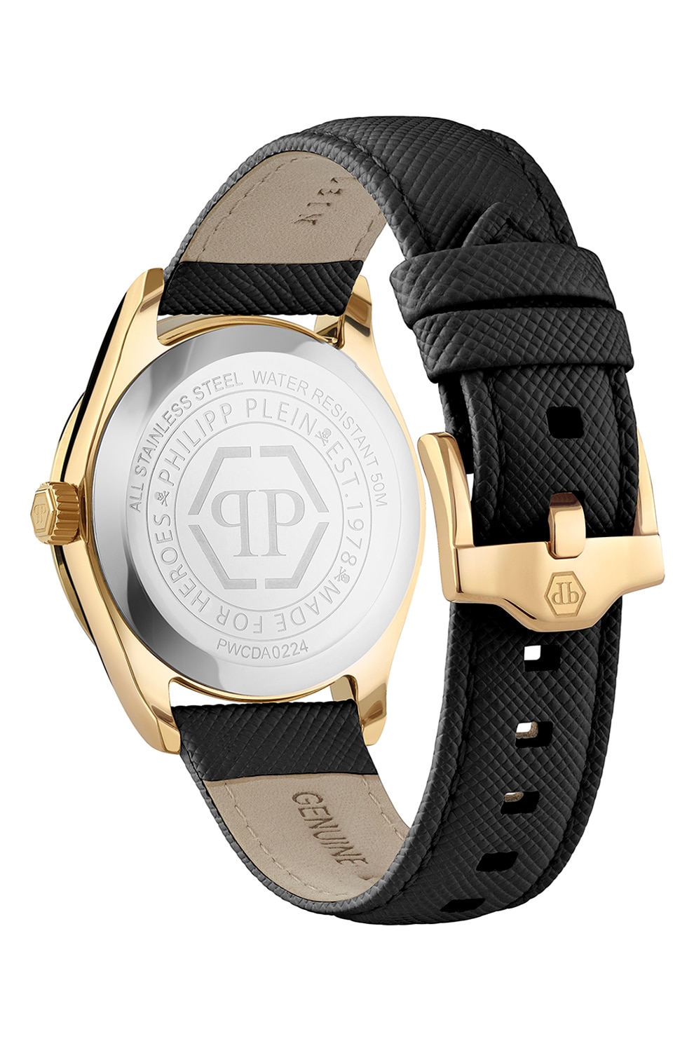 Philipp Plein, Ceas analog cu o curea din piele, Negru - eMAG.ro