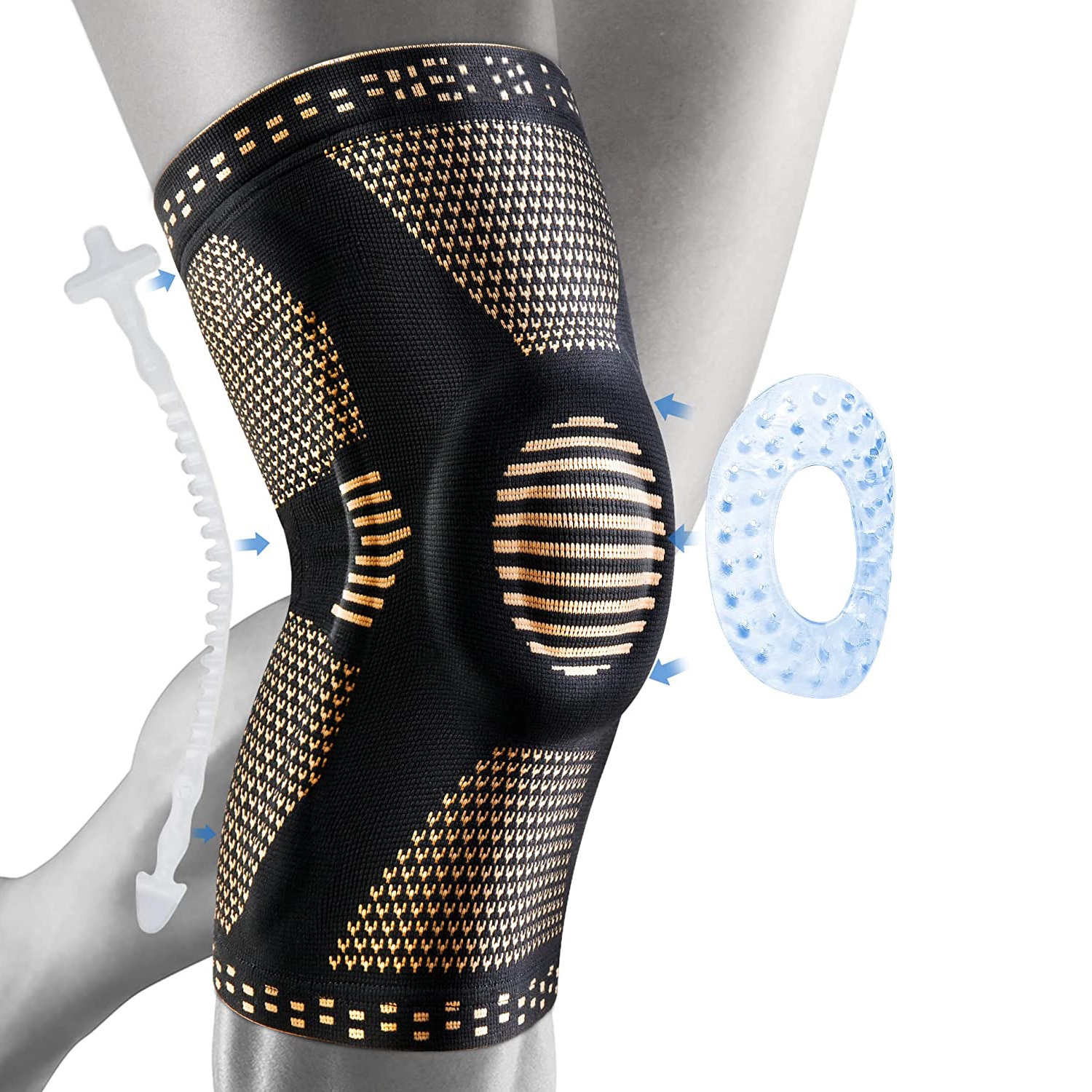 Set 2 Genunchiere compresive cu fir de cupru, marime XXL, Negru/Beige ...