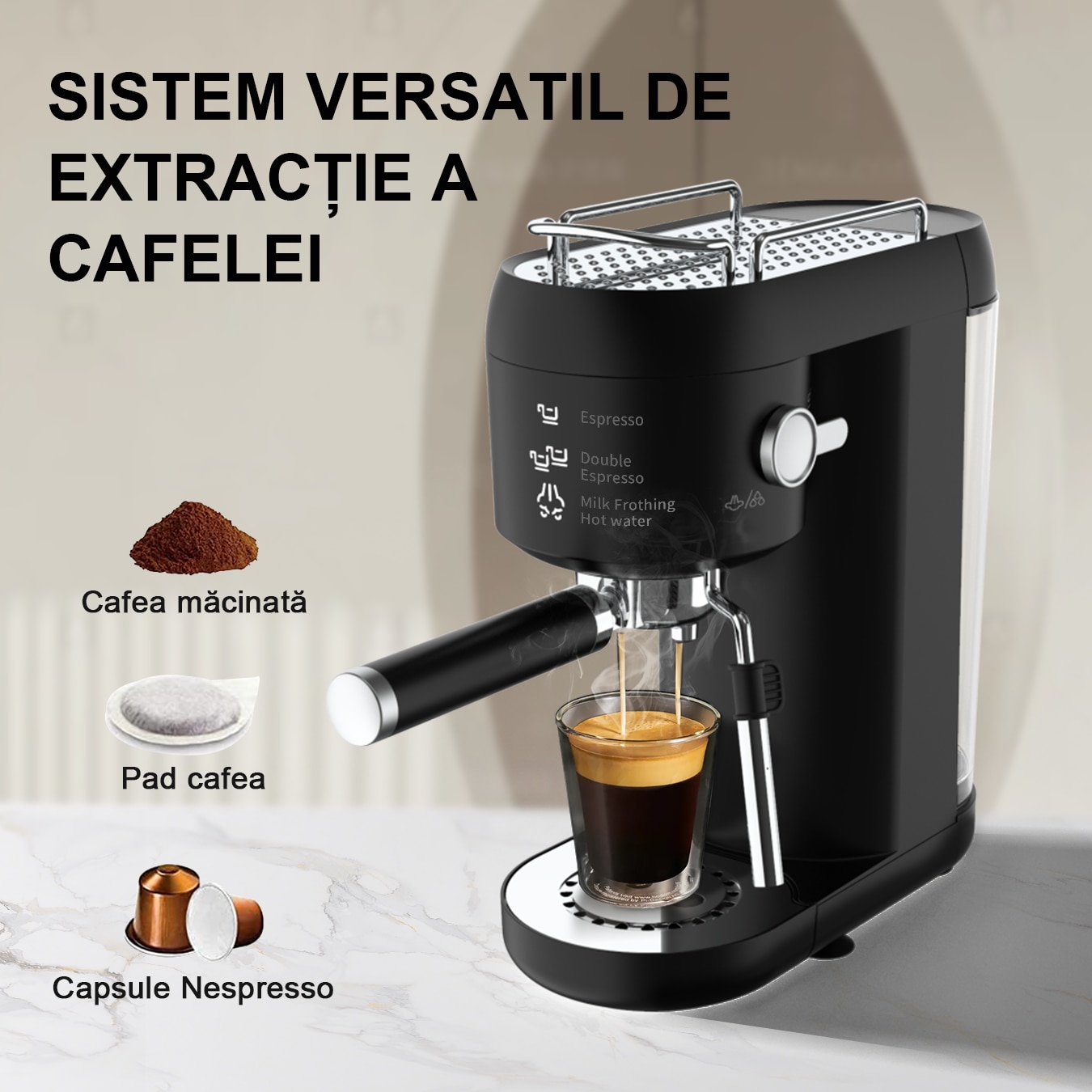Espressor manual 3 in 1, Exploara seria TC58A, Capsule Nespresso/cafea ...