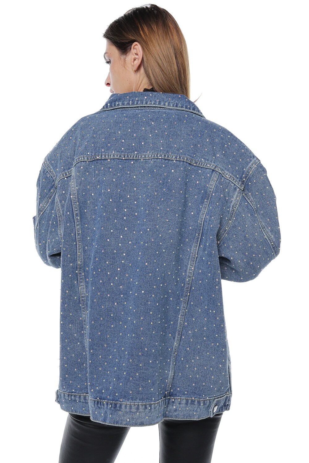 Geaca dama, cu strasuri, Jeans Blue, One Size - eMAG.ro