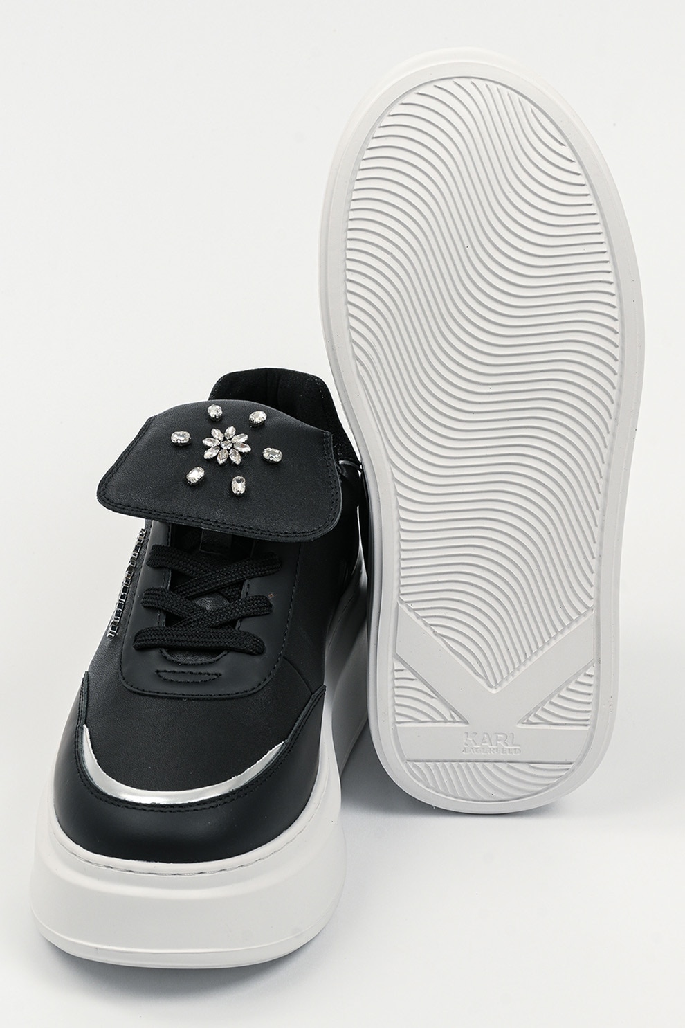 Karl Lagerfeld, Кожени спортни обувки с декоративни камъни, Черен, 37 - eMAG.bg
