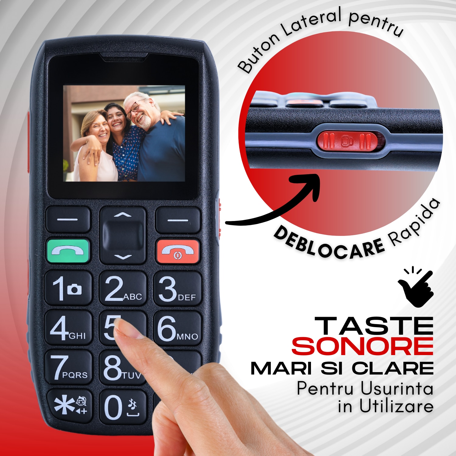 Telefon mobil pentru seniori, cu meniul in limba Romana, taste mari ...