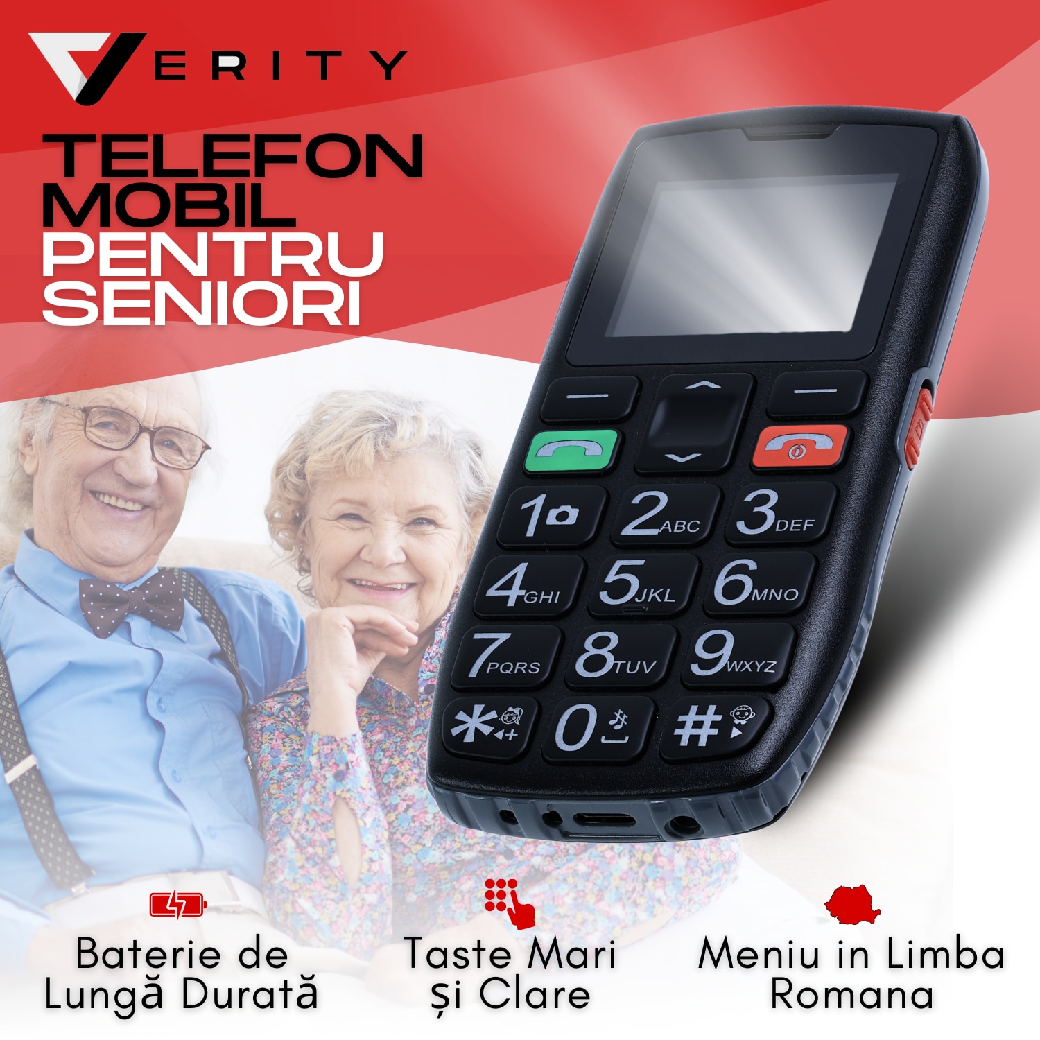 Telefon mobil pentru seniori, cu meniul in limba Romana, taste mari ...