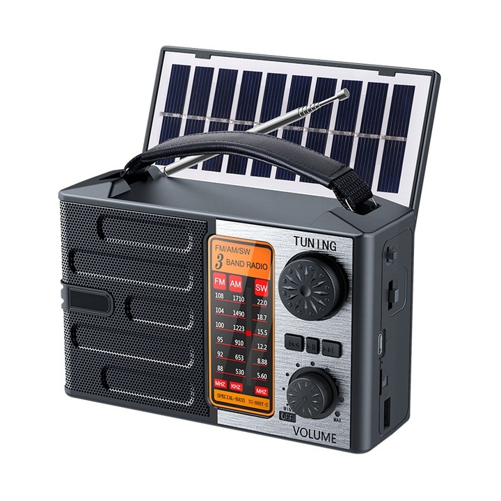 Radio solar, BOMSTOM, radio portabil FM/AM/SW, difuzor Bluetooth ...