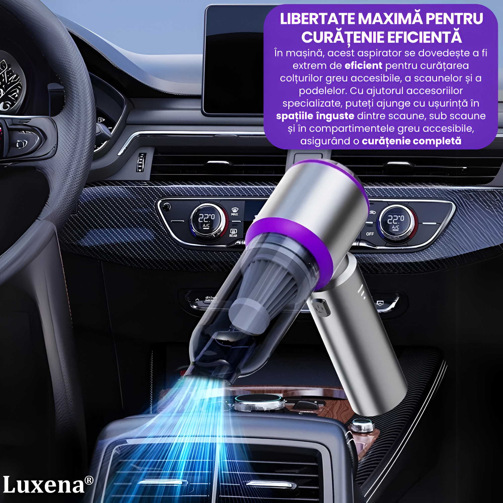 Aspirator auto portabil cu acumulator 4 in 1 Luxena® AirPro3, Functie ...