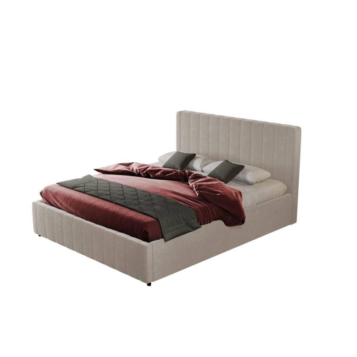 Pat dublu tapitat Maldive, cadru lemn si pal, 90x200 cm, crem, cu ...