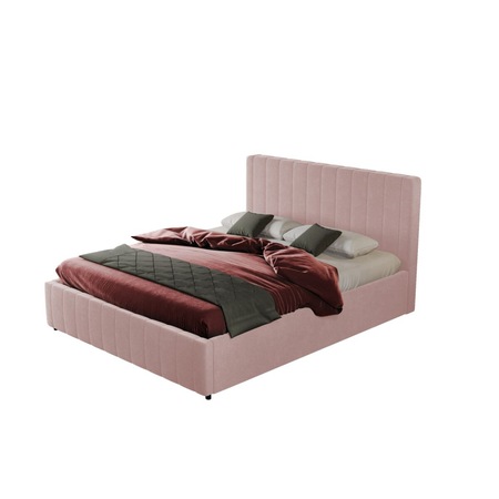 Pat dublu tapitat Maldive, cadru lemn si pal, 140x200 cm, roz, cu ...