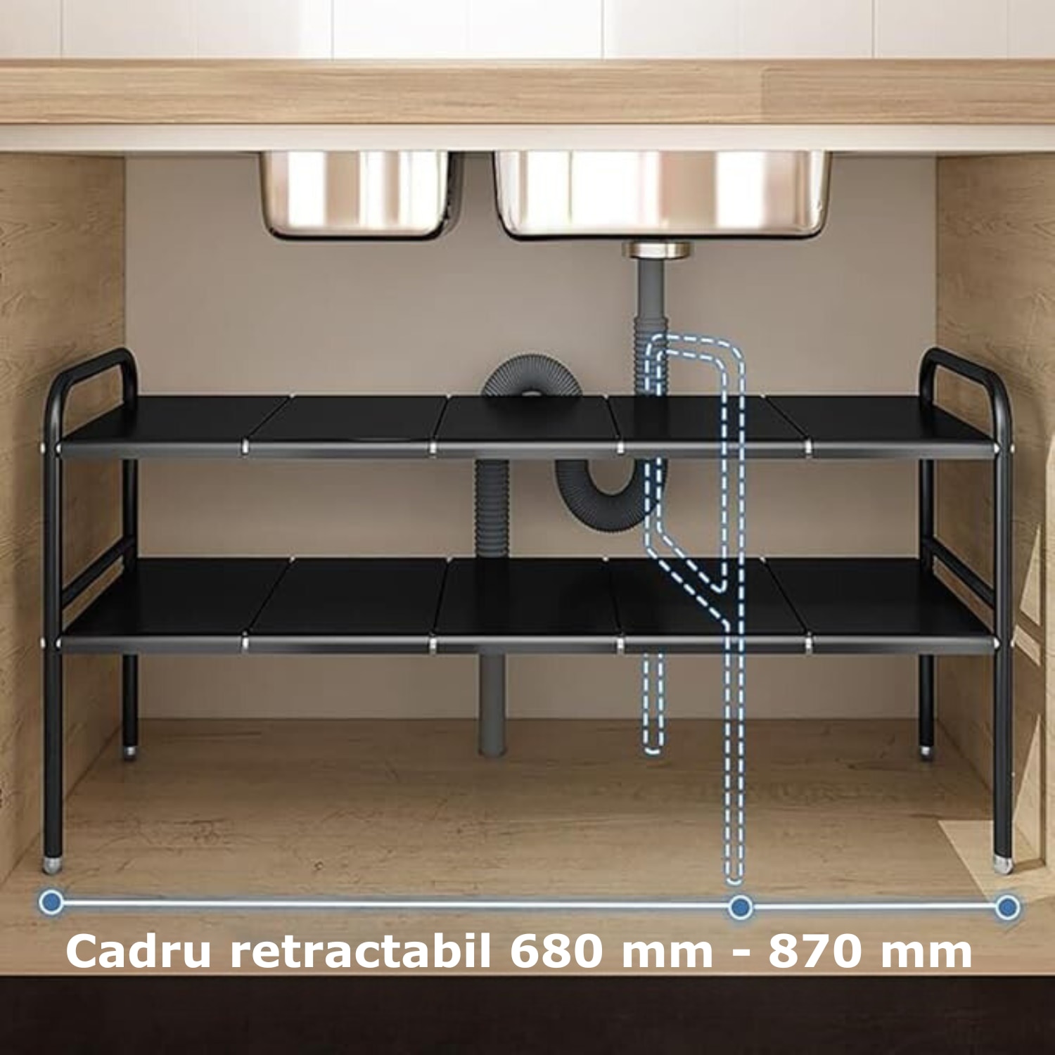 Raft organizator extensibil cu 2 rafturi Simply Joy®, cu 8 panouri ...