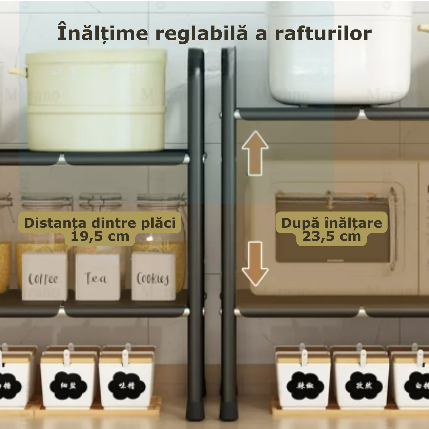 Raft organizator extensibil cu 2 rafturi Simply Joy®, cu 8 panouri ...