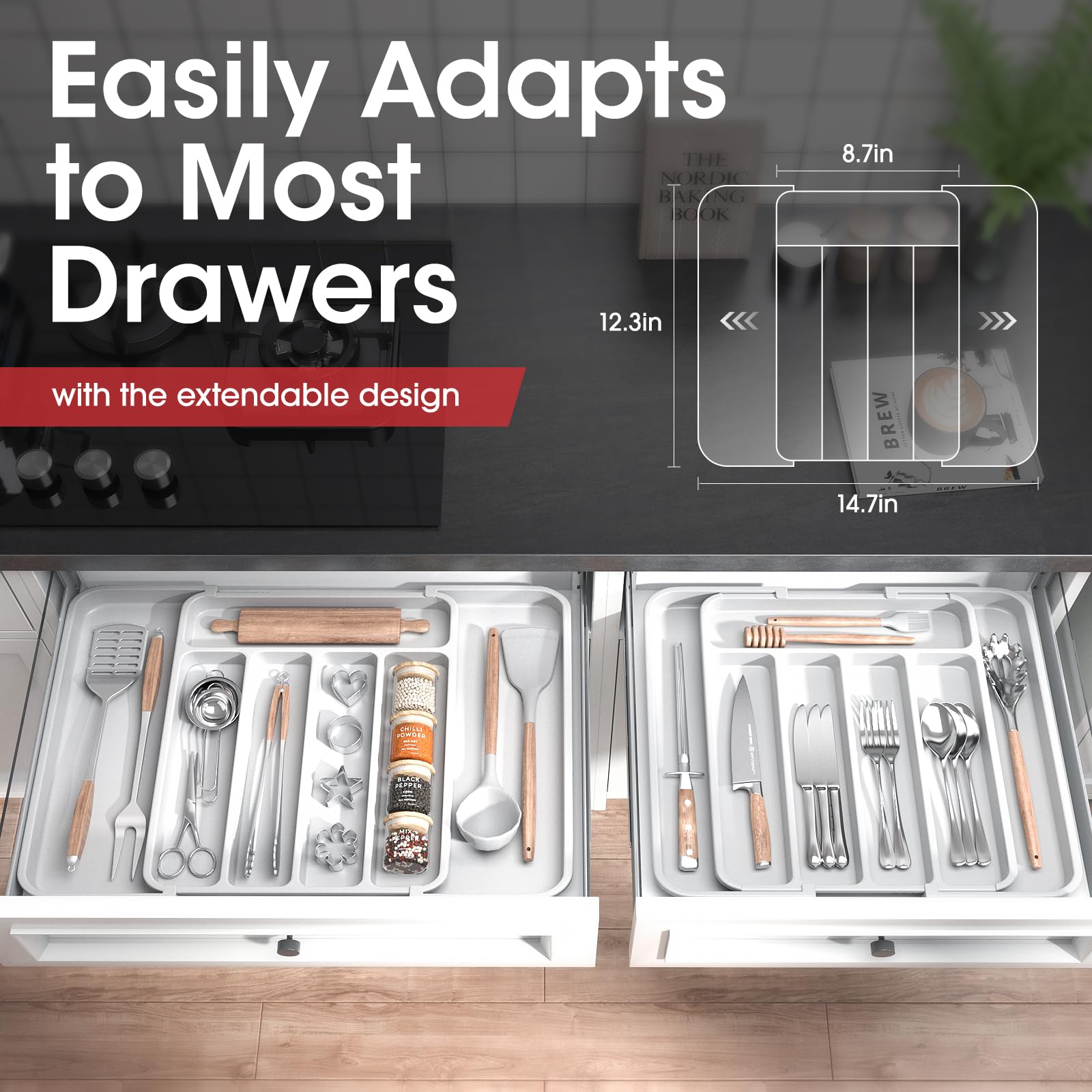 Tava tacamuri extensibila, organizator ajustabil pentru sertare, 8 ...