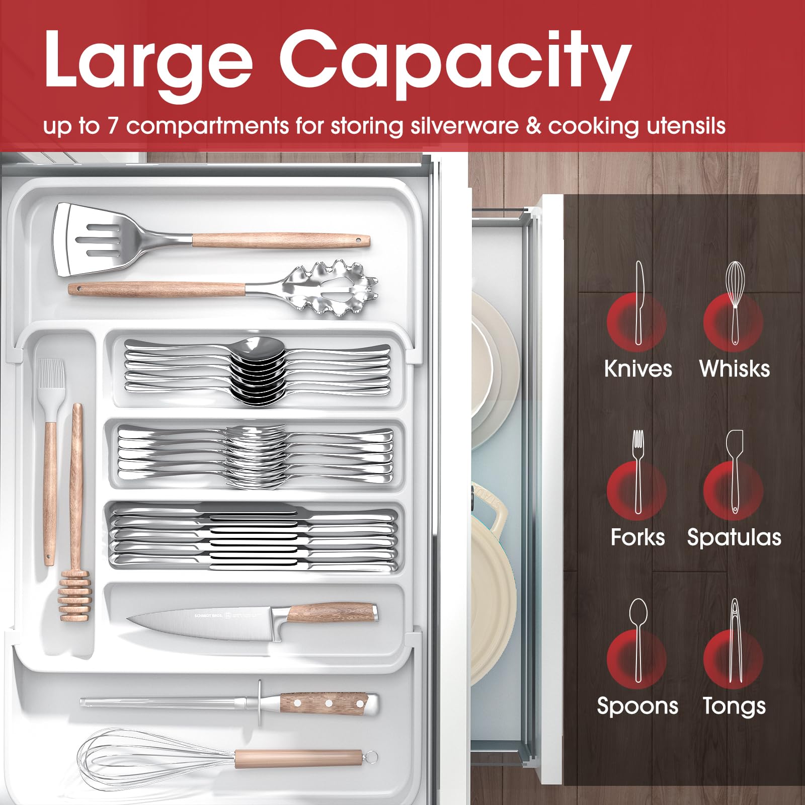 Tava tacamuri extensibila, organizator ajustabil pentru sertare, 8 ...