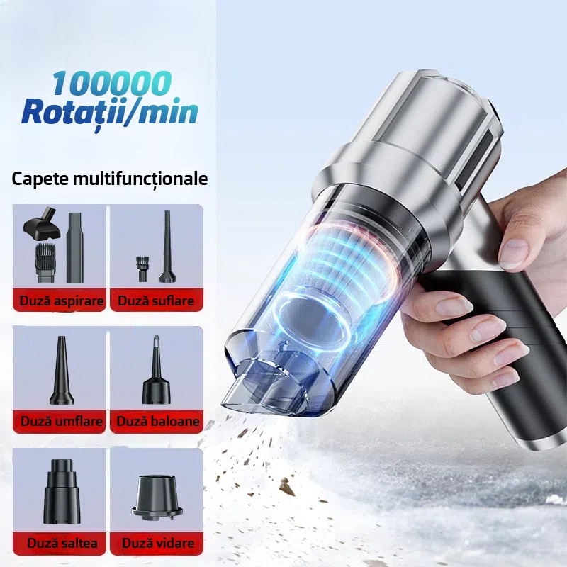 Aspirator auto portabil PICASIO, Pliabil, 15000PA, Baterie 6000mAh ...
