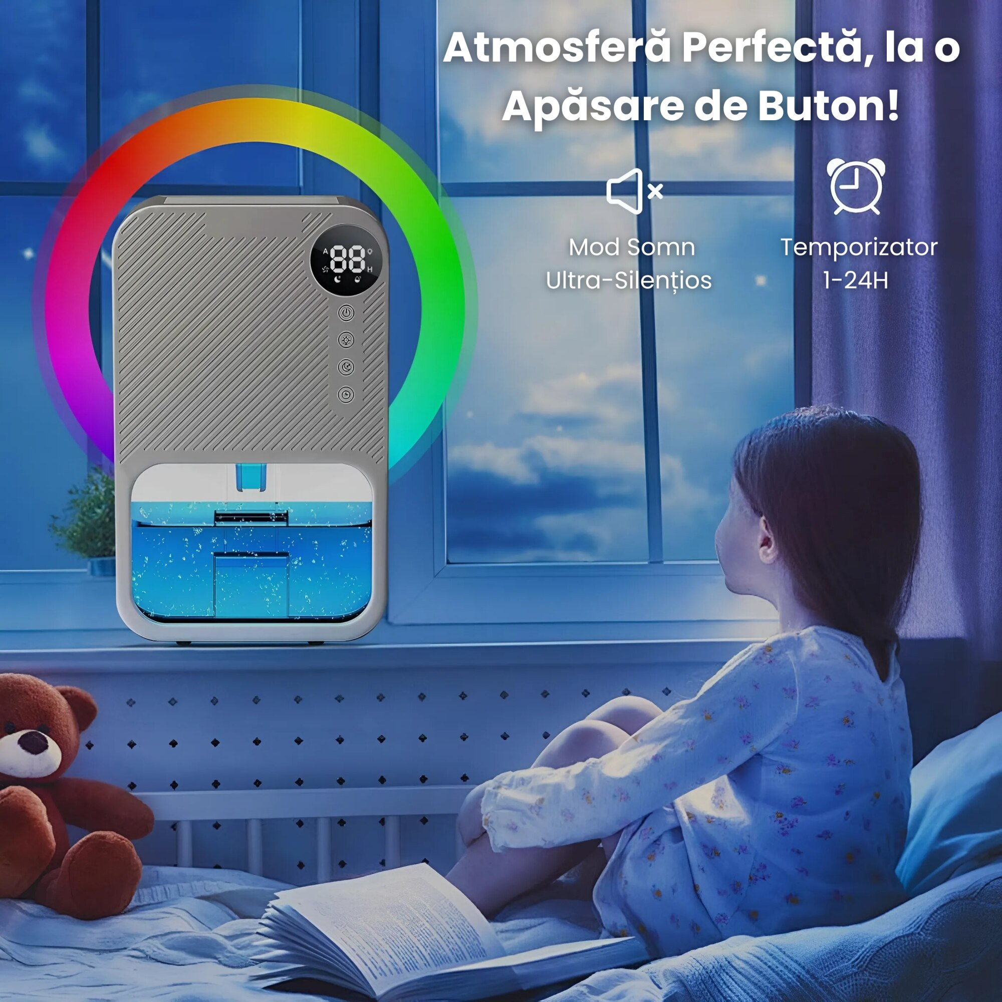 Dezumidificator pentru casa 1100 ml Mini dezumidificator inteligent si ...