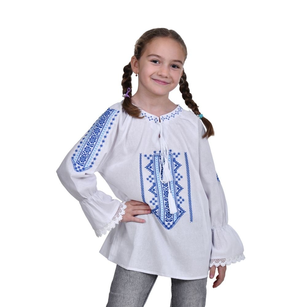 Ie populara fetita, alba, broderie motive nationale romanesti culoare ...