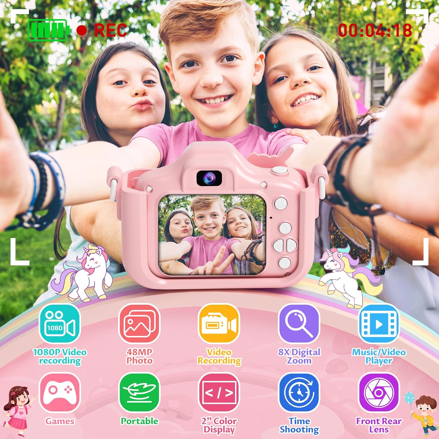 Camera foto copii, 32GB SD card 1080P HD, 48 milioane pixeli, Ecran IPS ...