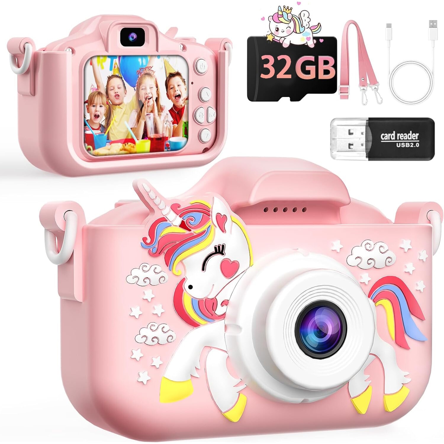 Camera foto copii, 32GB SD card 1080P HD, 48 milioane pixeli, Ecran IPS ...