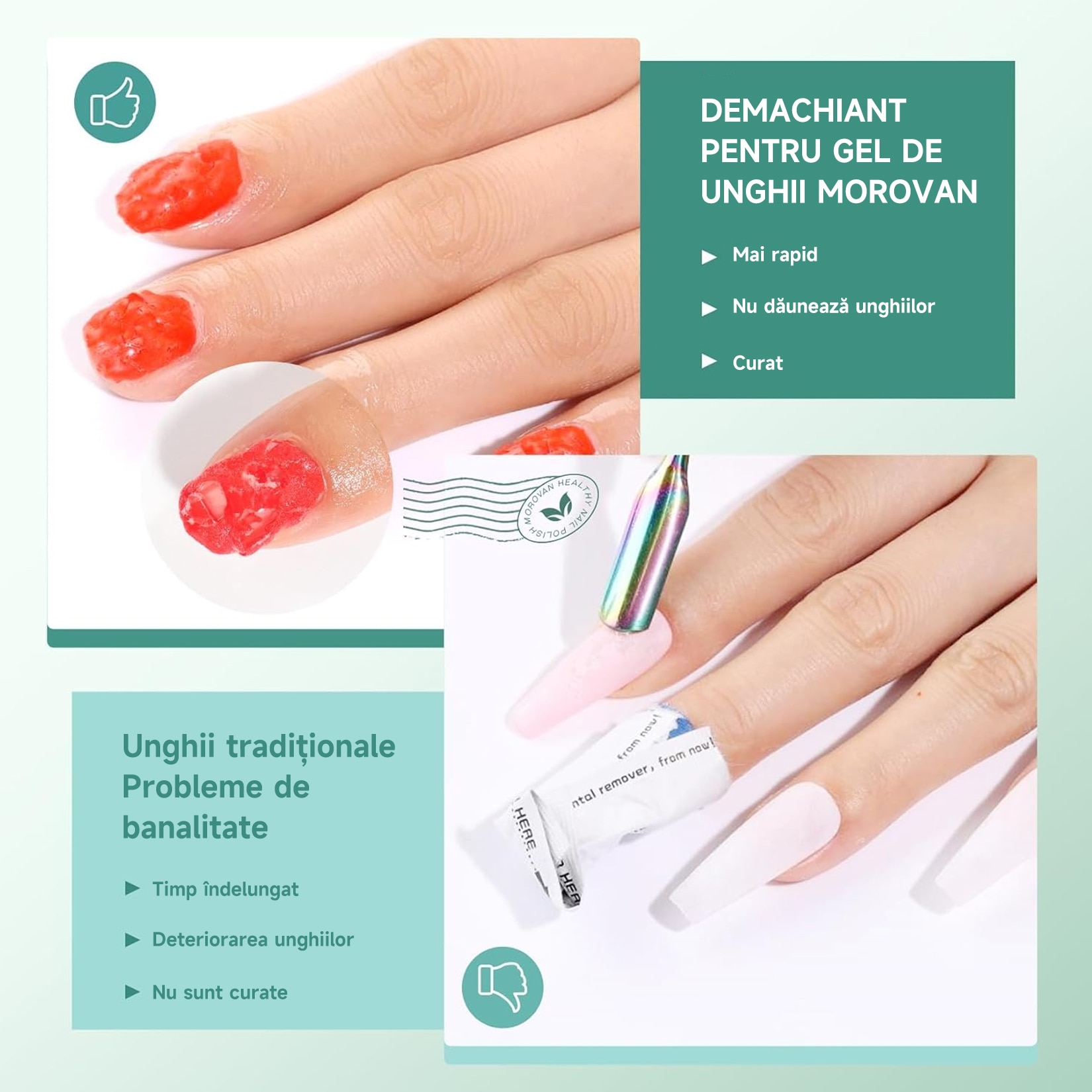 Set de indepartare oja gel Morovan, latex lichid, intaritor unghii ...