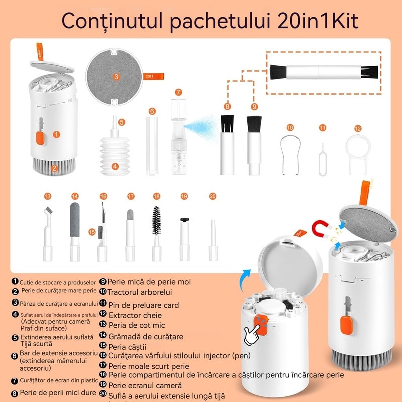 Kit Multifunctional de Curatare Produse Electronice 20 in 1 ESL pentru ...