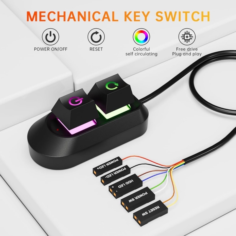 Buton mecanic On/Off pentru PC, JESWO, cu comutator Reset, cablu de 2m ...