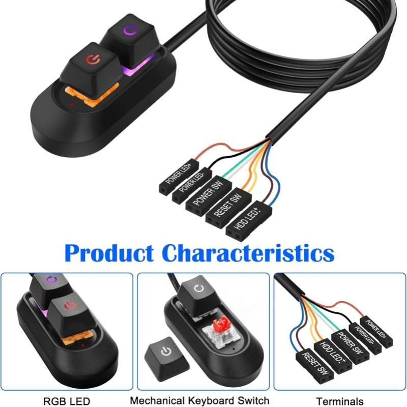 Buton mecanic On/Off pentru PC, JESWO, cu comutator Reset, cablu de 2m ...