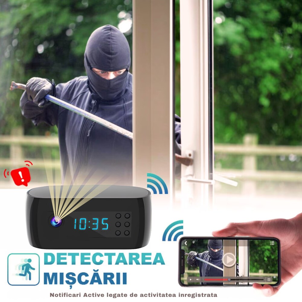 Ceas Digital cu Camera Spion WI-FI Ascunsa ESQZY®, Spionaj cu mini ...