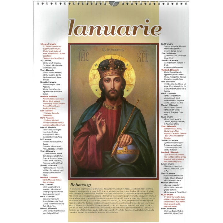 Calendar cu icoane si sarbatori crestine, anul 2025, format A3, 8 file ...