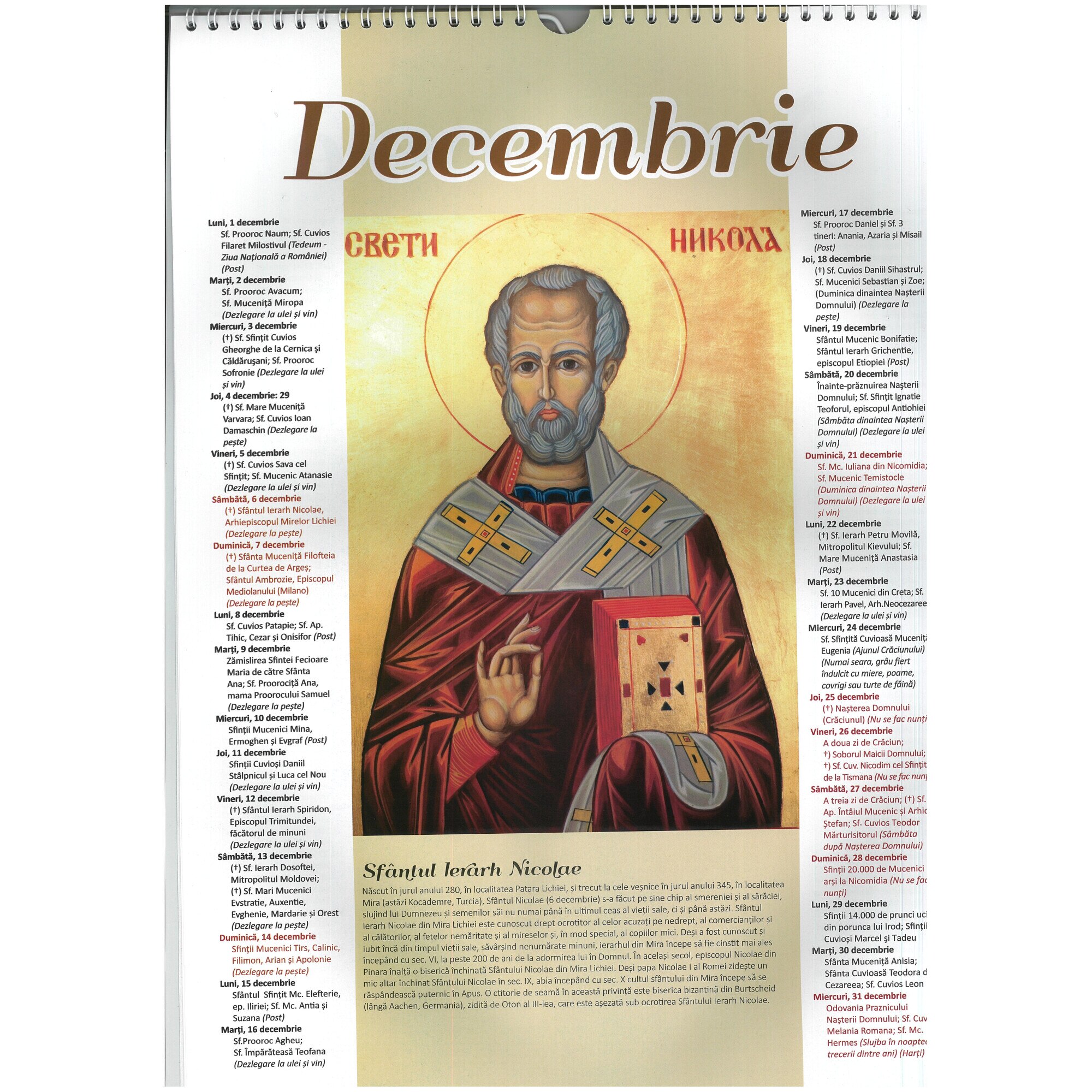 Calendar cu icoane si sarbatori crestine, anul 2025, format A3, 8 file ...