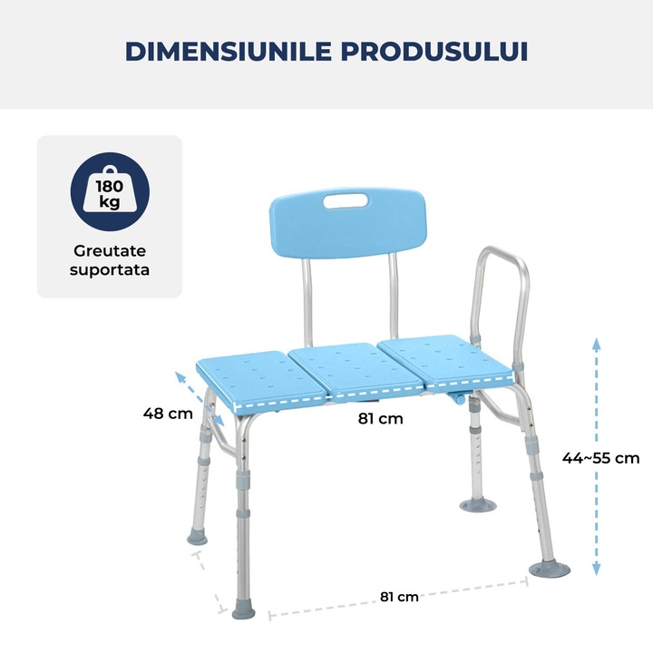 Scaun pentru Cada si Dus Elindor® cu Spatar si Maner Detasabil ...