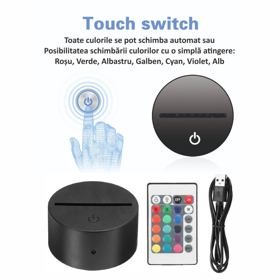 Lampa 3D, model Stitch, multicolor, 22×18 cm, LDUV048 - eMAG.ro