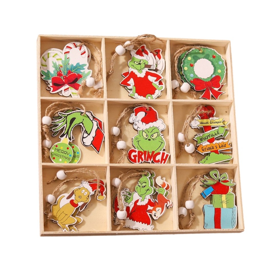 Set 18 Decoratiuni de Craciun din Lemn, By Fitilomania, cu Snur pentru ...