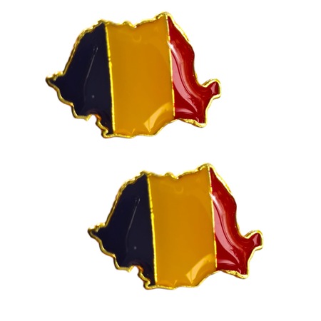 Set 2 Insigne Harta Romania, tip Brosa tricolora in forma de peste, 15 ...