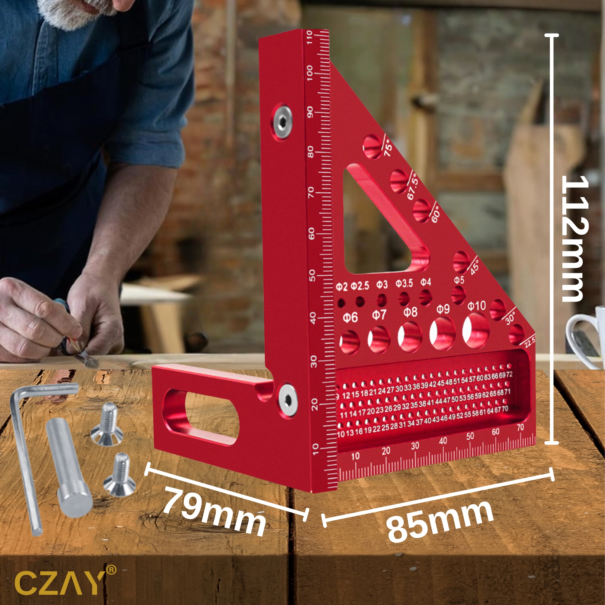 Vinclu 45º/90º CZAY®, Echer 3D, Unghiuri intre 22,5º si 90º, Rigla ...