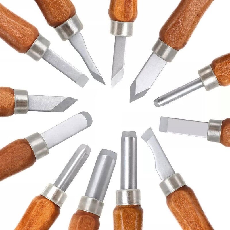 Set 12 unelte de sculptura din lemn, ciocane si dalti, manere ...