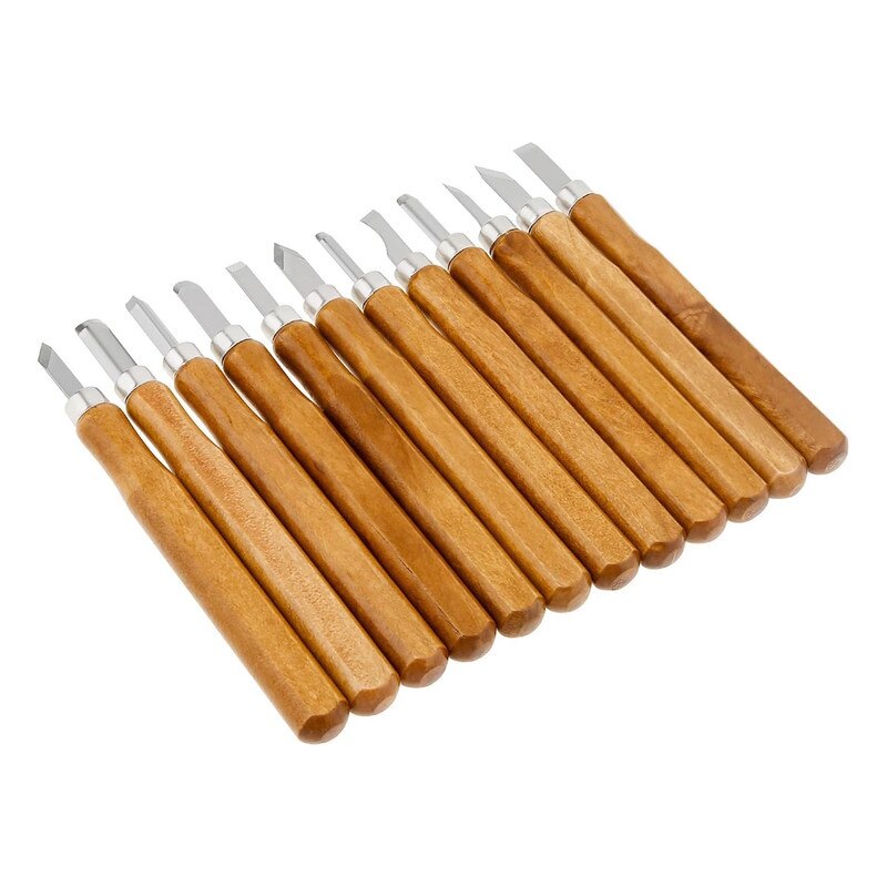 Set 12 unelte de sculptura din lemn, ciocane si dalti, manere ...