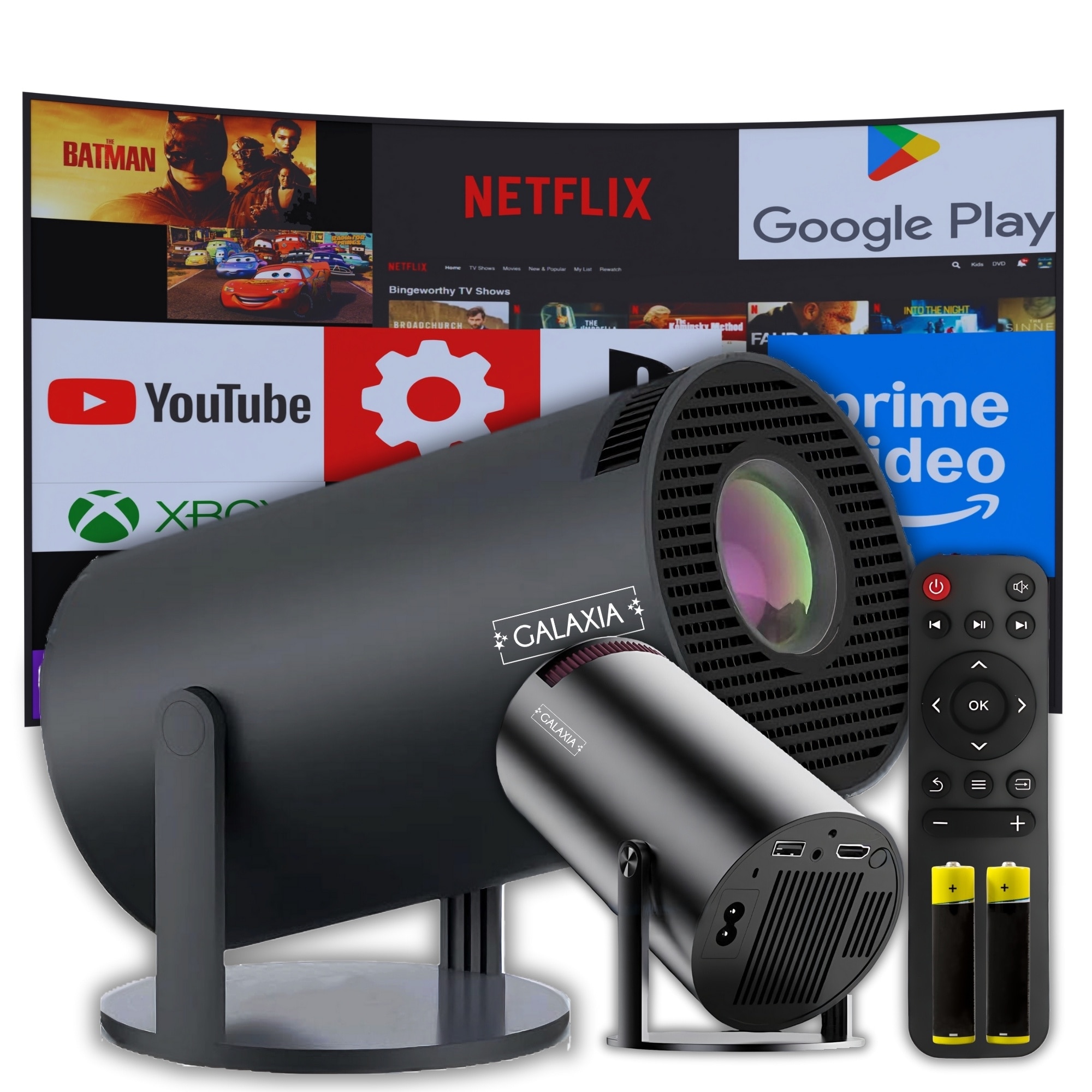 Videoproiector Smart LED portabil GALAXIA® cu Android 12, Wi-Fi 6, BT 5 ...