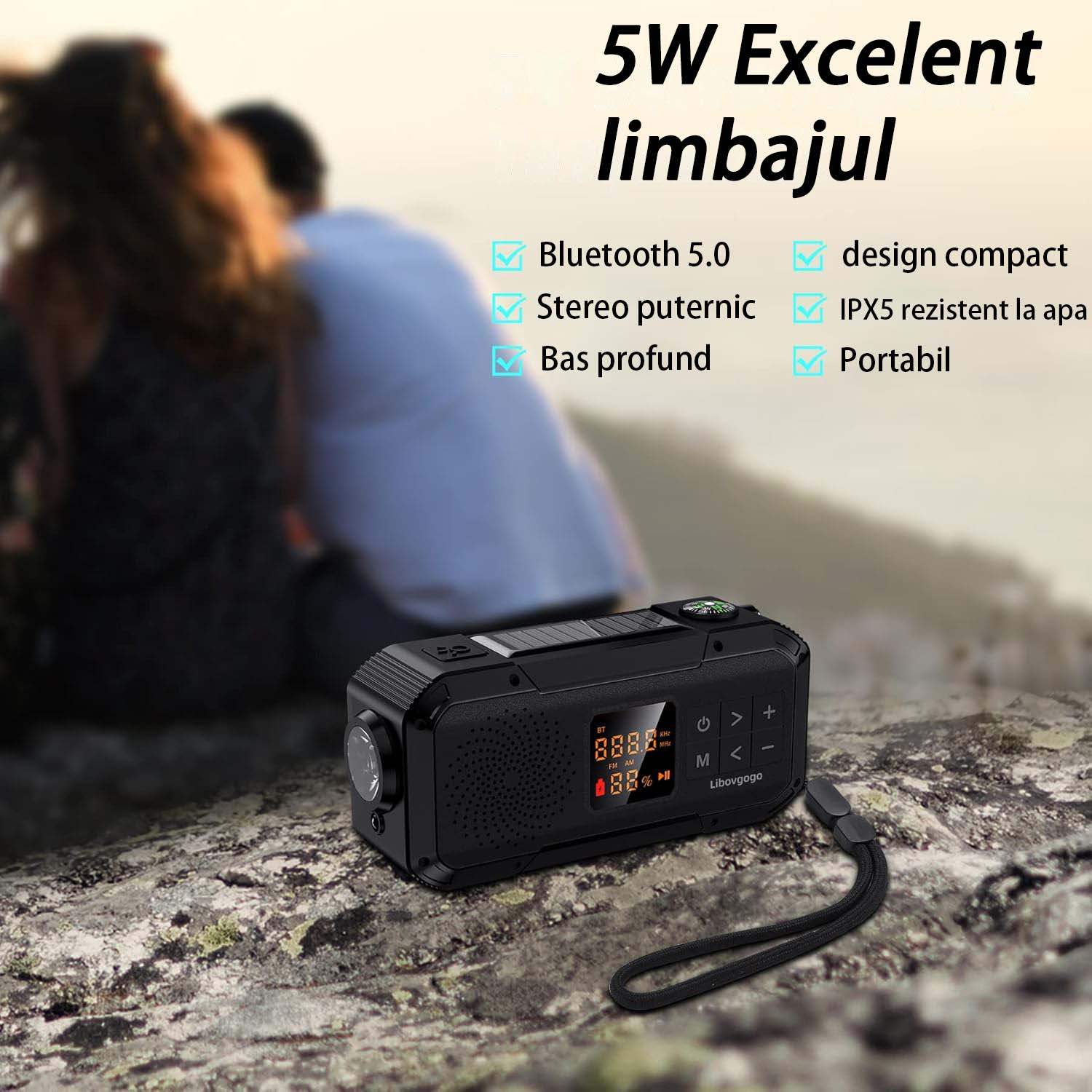 Radio portabil multifunctional AM-FM, rezistent la apa, ecran LED ...