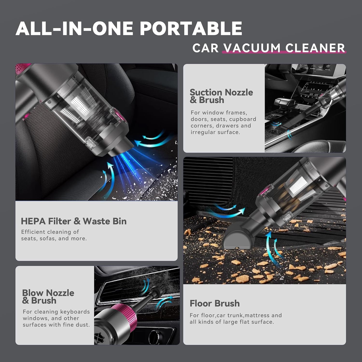 Aspirator auto 4 in 1 ODISSEY LIFE®, Turbo Duster, 12000PA, 120W ...