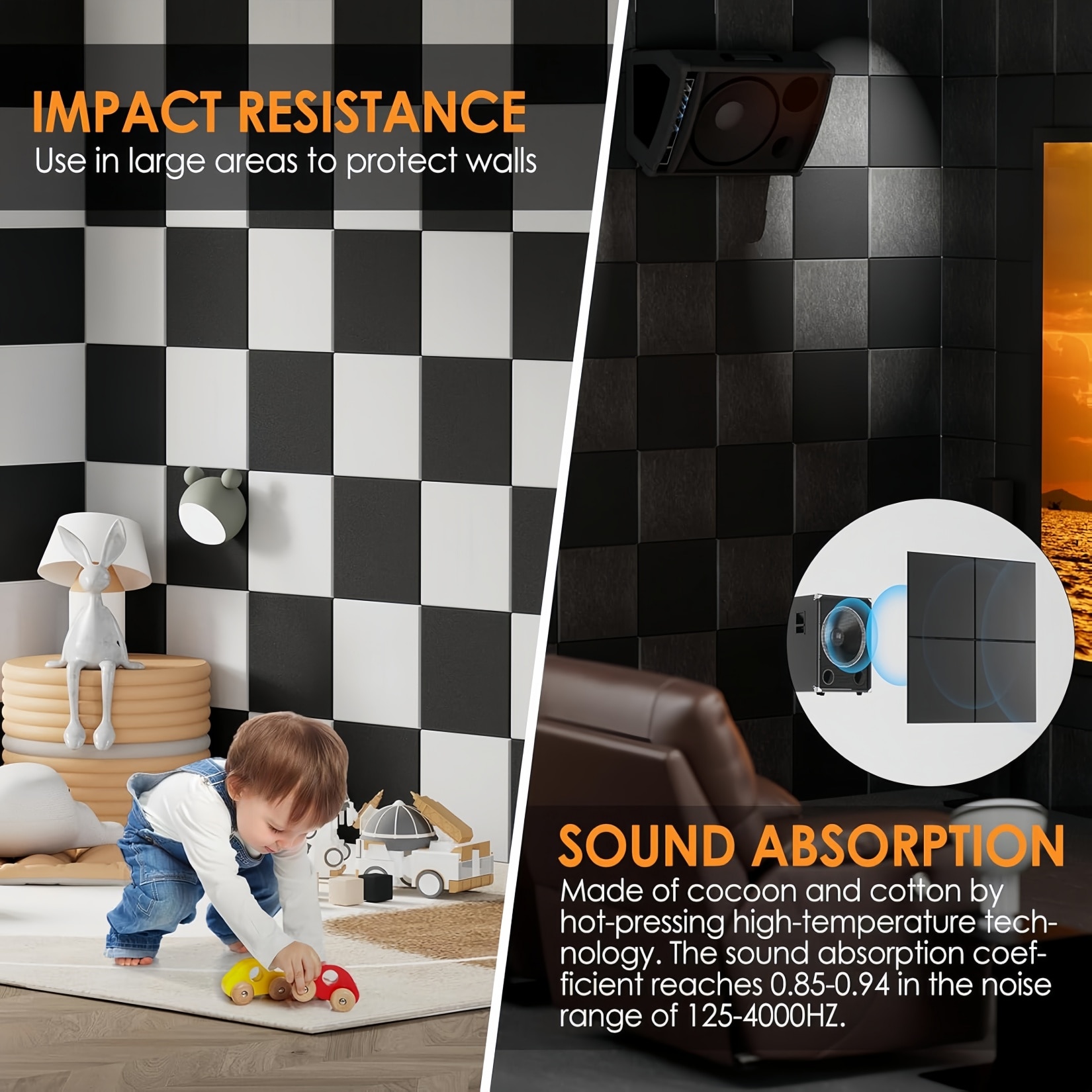 Комплект от 12 тапицирани панели за 3D декорация на стени, Wacorresi ...